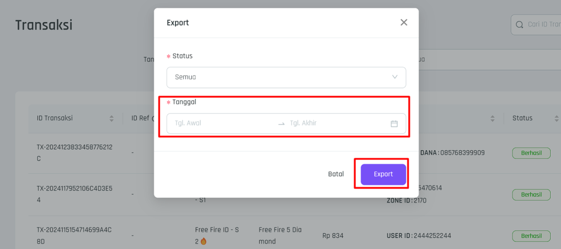 Export Data Transaksi - Pusat Bantuan VCGamers