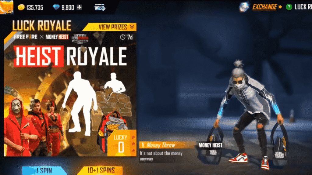 Free Fire Royale Money Heist Tickets Free