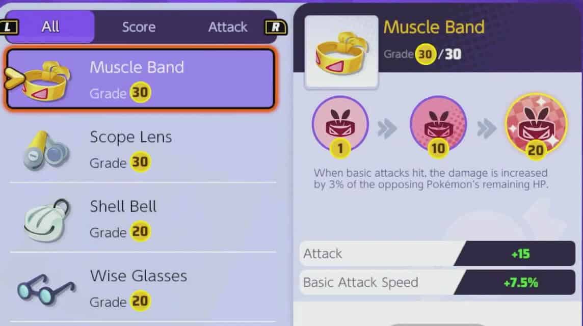Pokemon Unite Muscle Band, Strengthen Your Pokemon Physical Attacker!