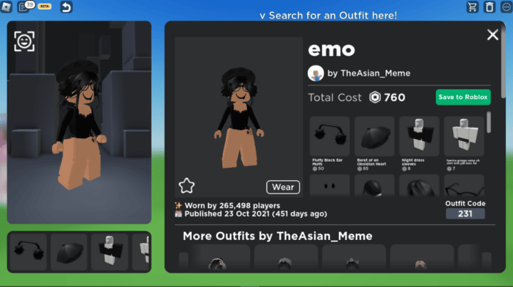 Rekomendasi Pakaian Emo untuk Avatar Roblox 2023