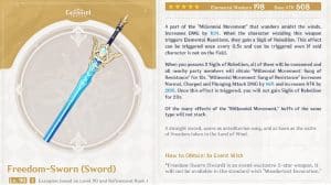 Freedom Sworn Genshin Impact: Stats, Materials, Users