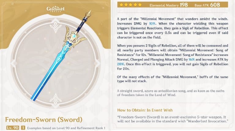Freedom Sworn Genshin Impact: Stats, Materials, Users