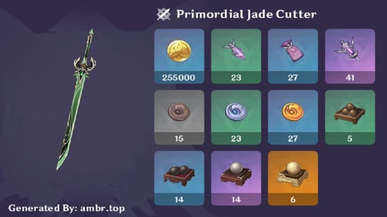 Primordial Jade Cutter Genshin Impact Stats Up To Character