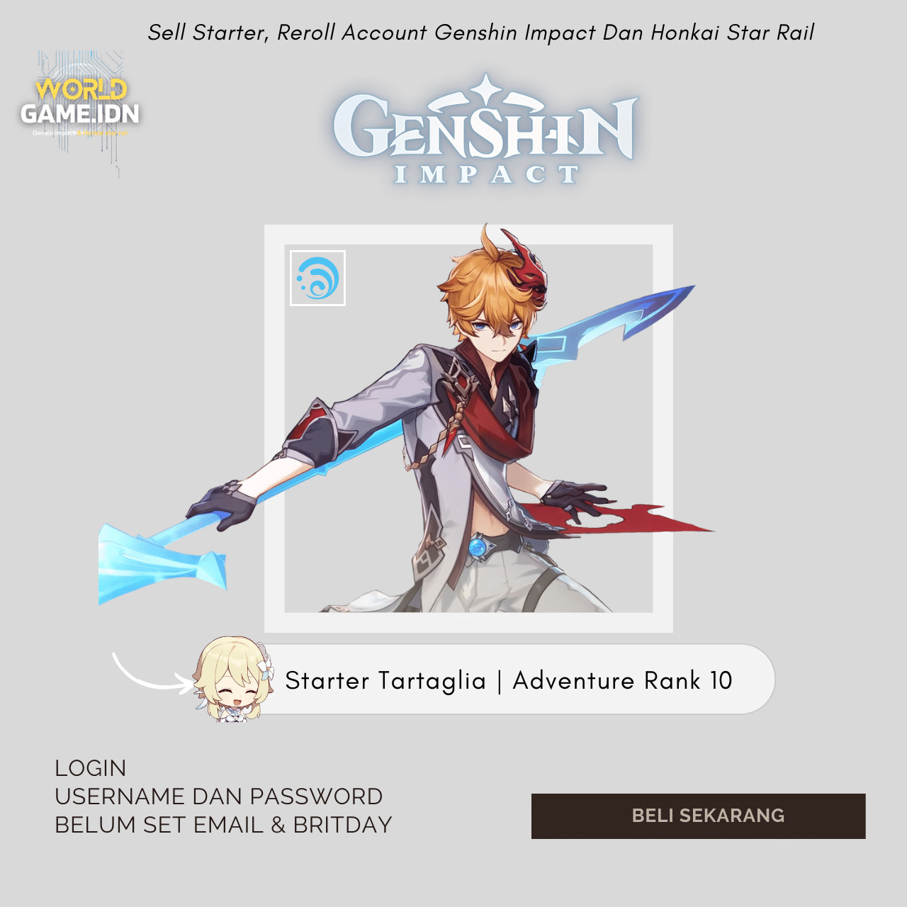 Jual [Asia] Starter Childe | Adventure Rank 10 Lumine [Female] Genshin ...
