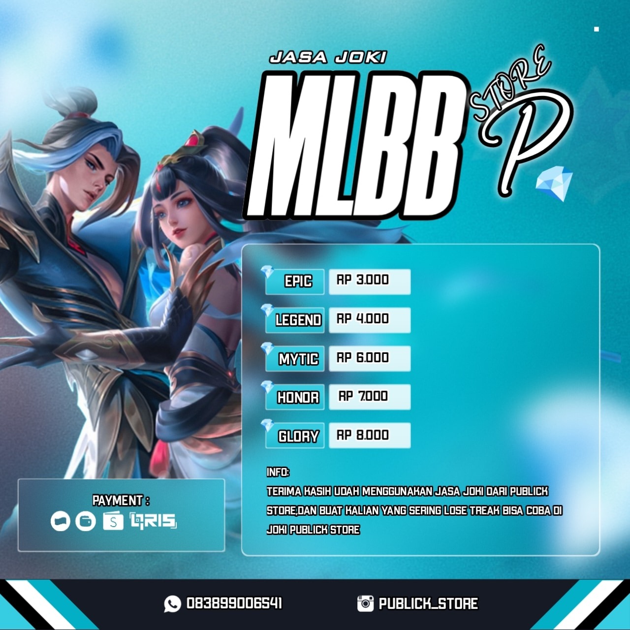 Jual JOKI MLBB BY PUBLICK STORE Mobile Legends PUBLIK STORE | VCGamers