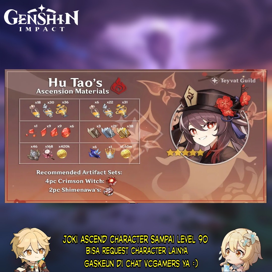 Jual Ascend Character Level 1 - 90 | Hu Tao Genshin Impact Zura-Tempest ...