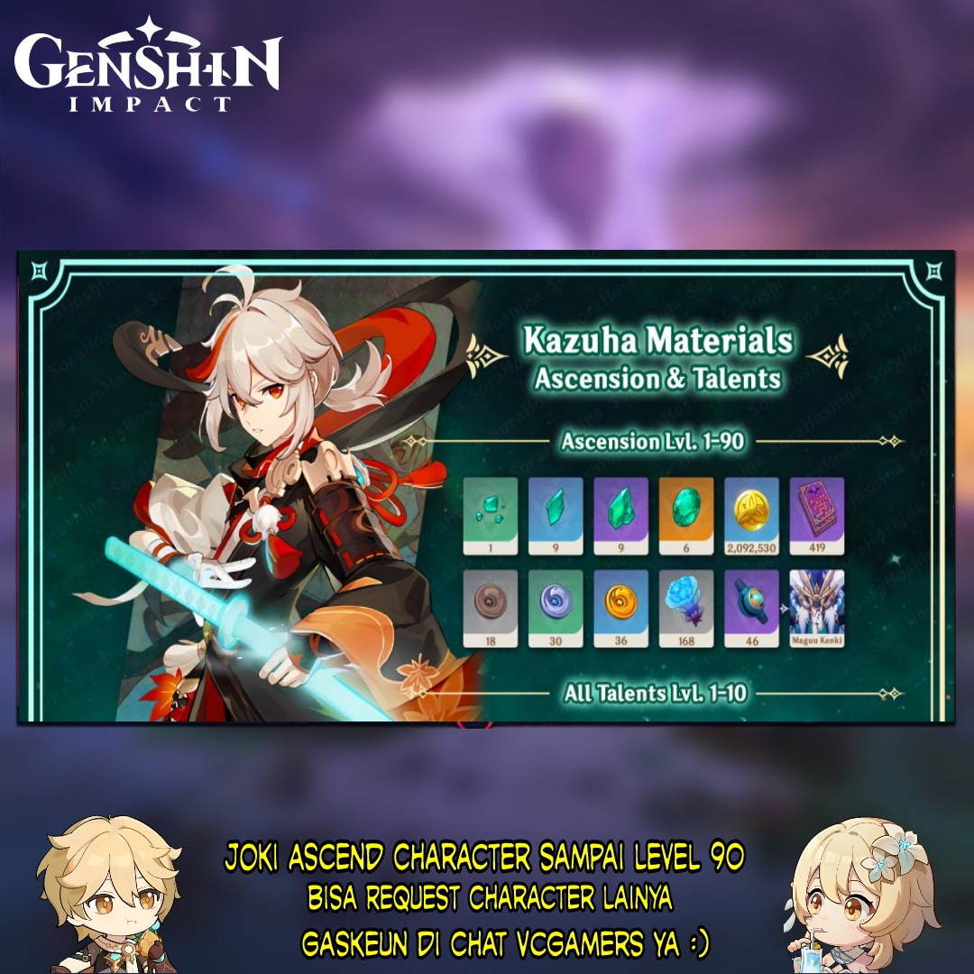 Jual Ascend Character Level 1 - 90 | Kazuhara Kaede Genshin Impact Zura ...