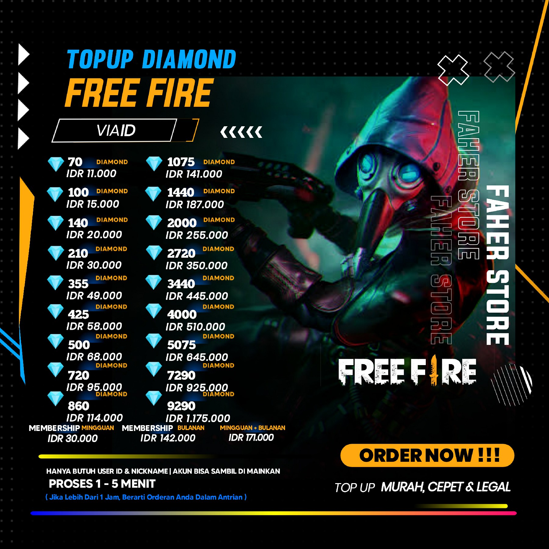 Jual 100 Diamonds Free Fire FAHER Store | VCGamers