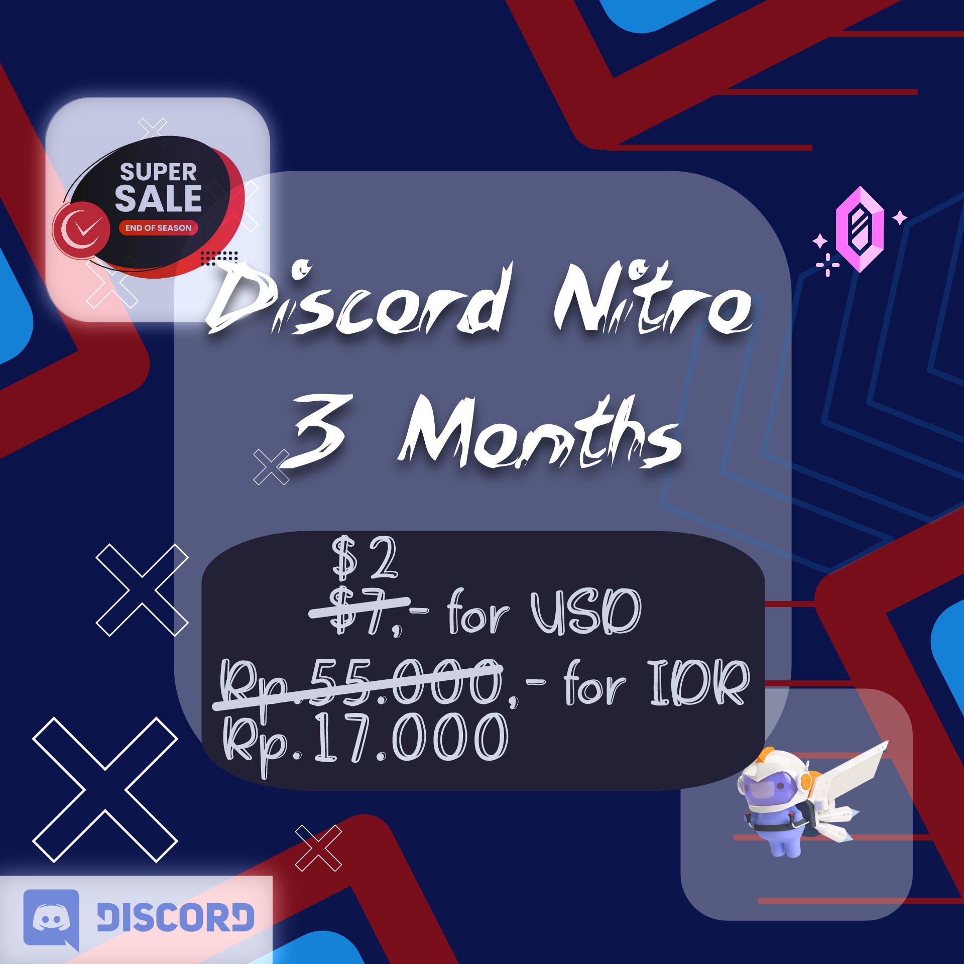 Jual 3 Bulan Nitro Boos 1X Discord EZ | VCGamers