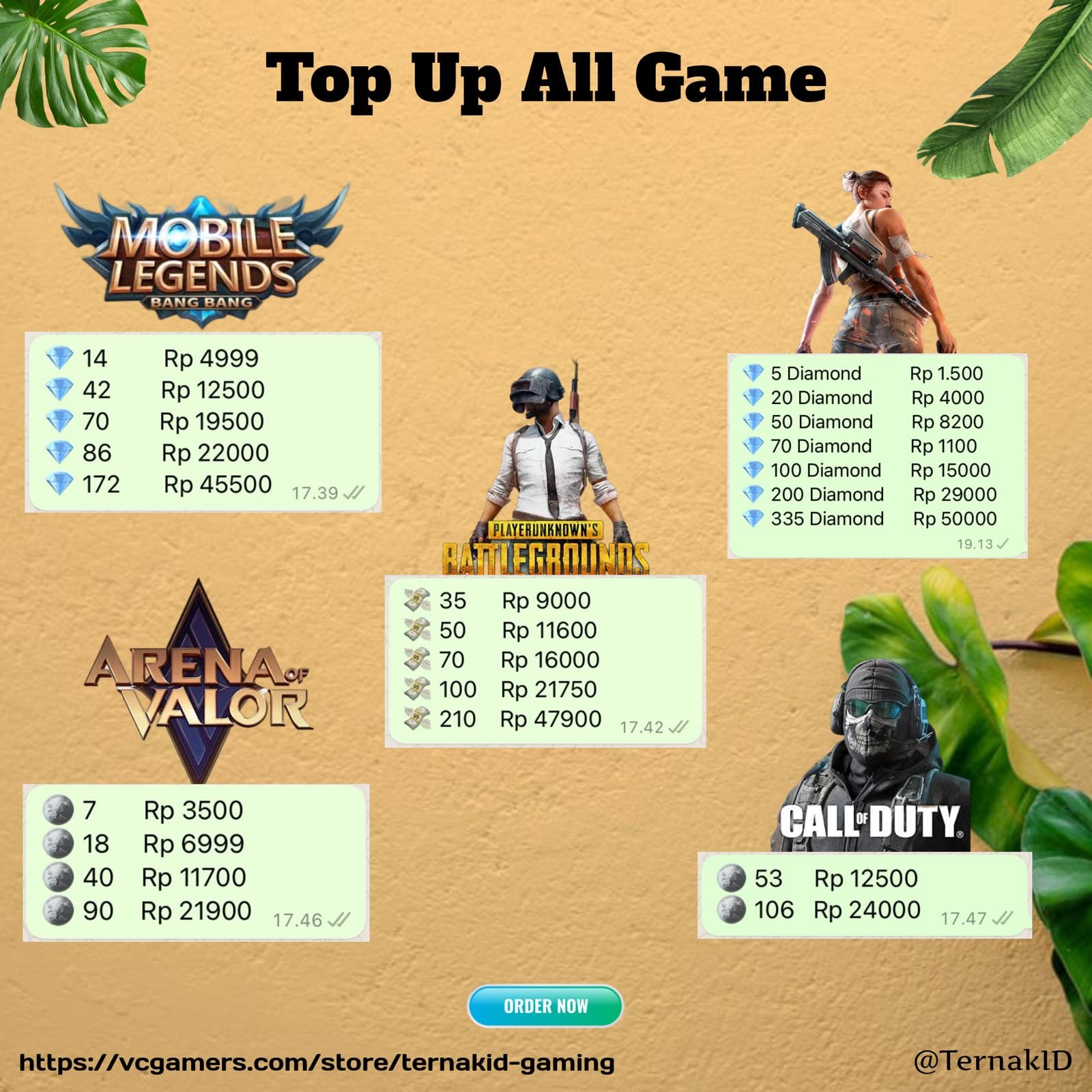 Jual Membership FF Mingguan Free Fire TernakID Gaming | VCGamers