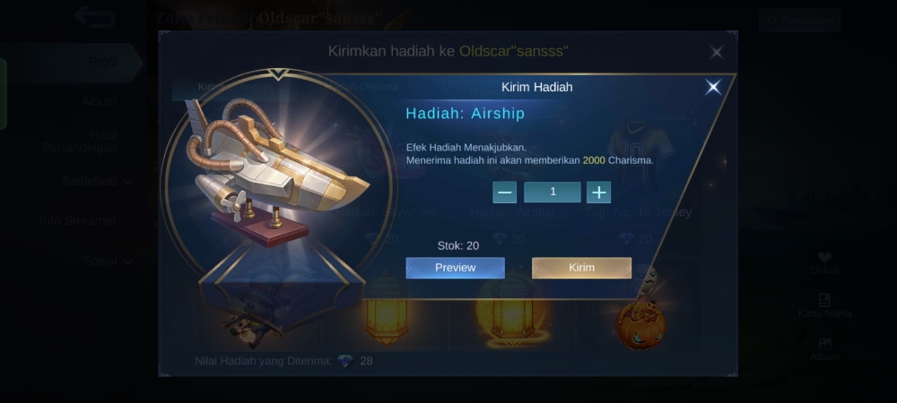 Jual Charisma Airship 20 DM Mobile Legends DarkStore | VCGamers