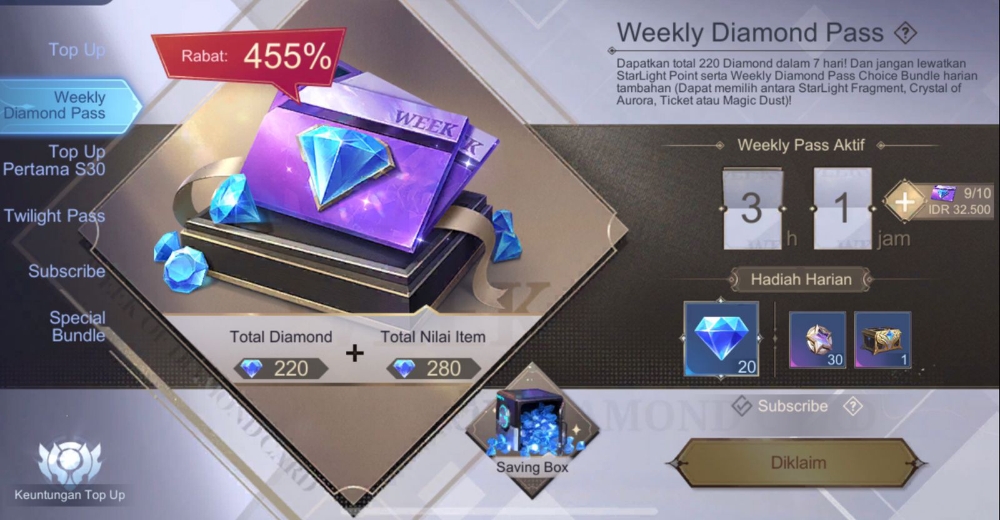 Jual Weekly Diamond Pass Mobile Legends | VCGamers